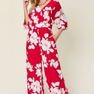 Lovely Rosetta | Pants & Jumpsuits | Red Floral Printed Tie Back Wide ...